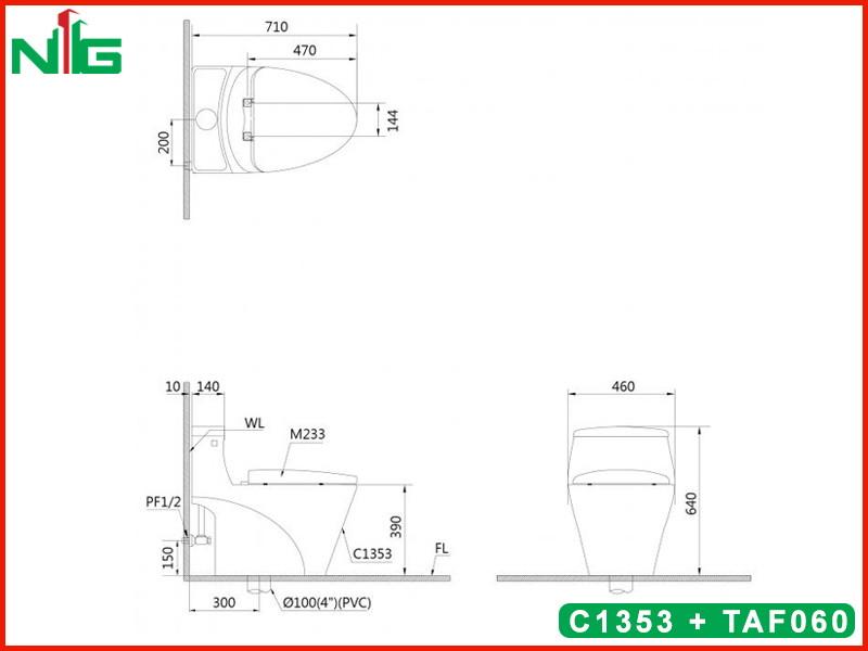 Bồn Cầu Nắp Rửa Cơ CAESAR C1353 + TAF060